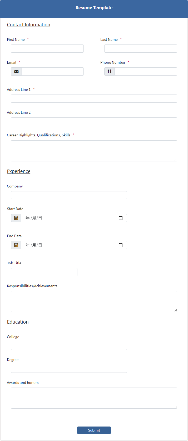 Resume Form – PifyApp - Help you to build a customized shopify store