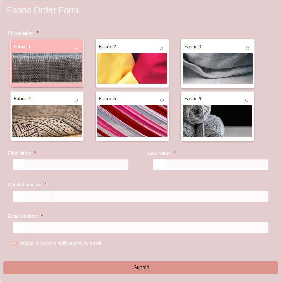 Fabric Order Form – PifyApp - Help you to build a customized shopify store