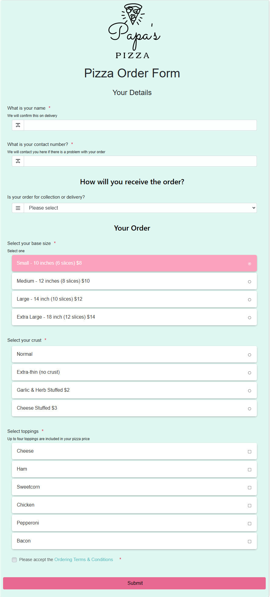 Form Samples - Order Forms - PifyApp - Help you to build a customized ...